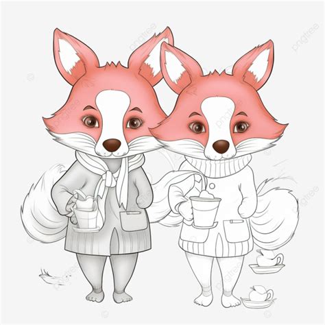 Libro Para Colorear Con Una Linda Pareja De Zorros Usando Una