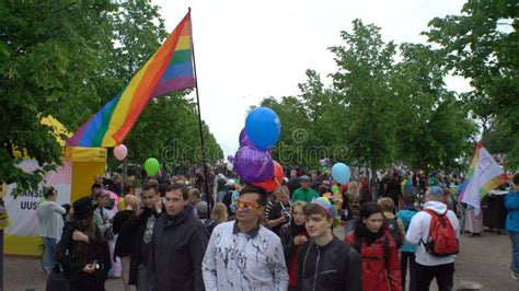 Rainbow Flag Thousands Of People In Solidarity During A Gay Pride
