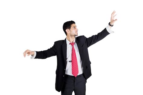 Empresario Tocando Algo En La Pantalla Virtual Foto Premium