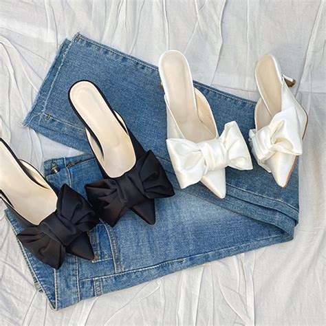 254 고급공단 세틴리본 스틸레토 미들힐6센치 뮬