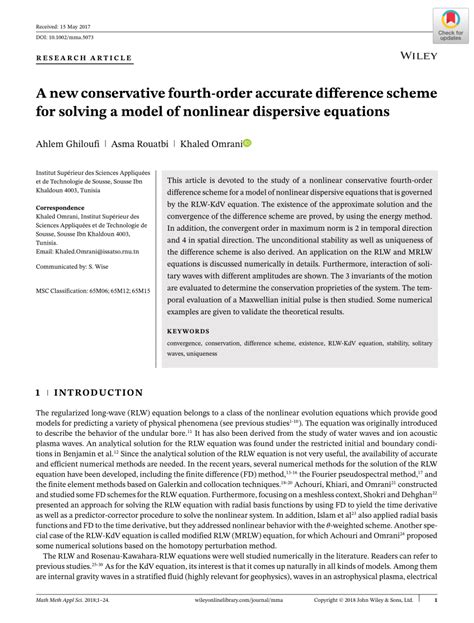 Pdf A New Conservative Fourth‐order Accurate Difference Scheme For Solving A Model Of