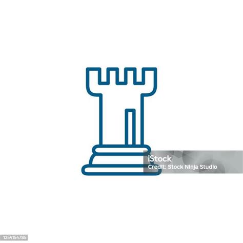 체스 루크 라인 블루 아이콘 에 화이트 배경 블루 플랫 스타일 벡터 일러스트레이션 개념에 대한 스톡 벡터 아트 및 기타 이미지