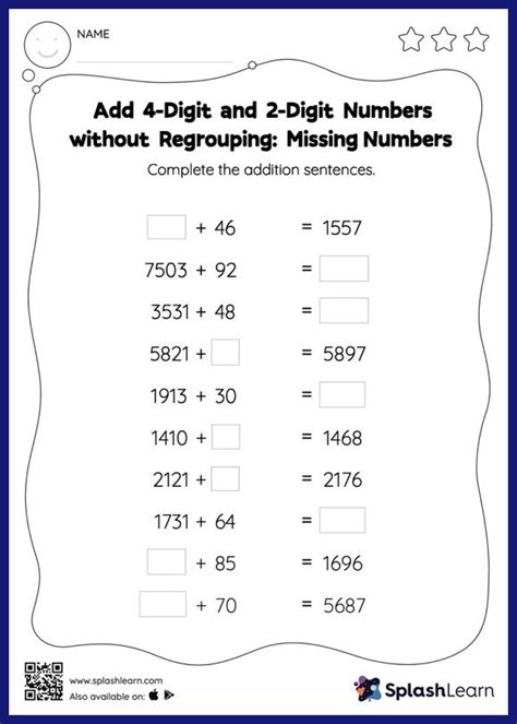Add 4 Digit And 2 Digit Numbers Without Regrouping Missing Digits