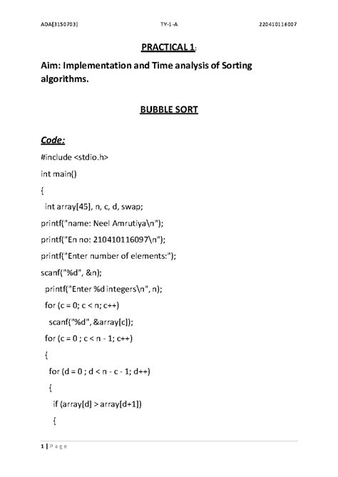 ADA Submission File Ada Practical PRACTICAL 1 Aim Implementation