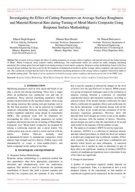 Pdf Investigating The Effect Of Cutting Parameters On Average Surface