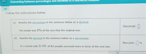 Solved Converting Between Percentages And Decimals In A Real World
