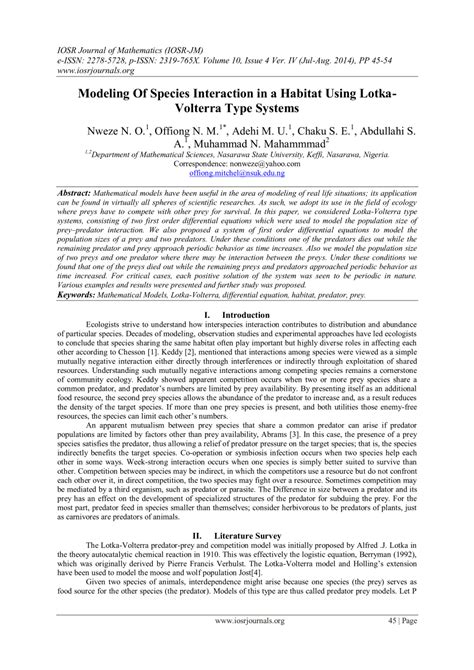pdf modeling of species interaction in a habitat using lotka
