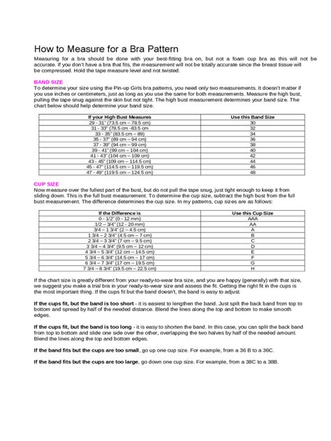Bra Size Chart Fillable Printable PDF Forms Handypdf
