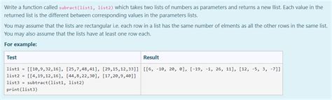 Solved Write A Function Called Subractlisti List2 Which