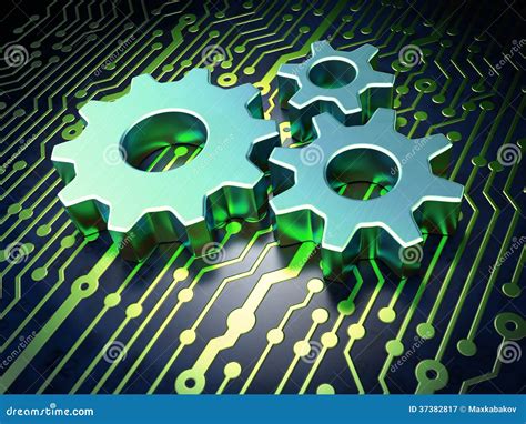 Web Development Concept Gears On Circuit Board Stock Illustration