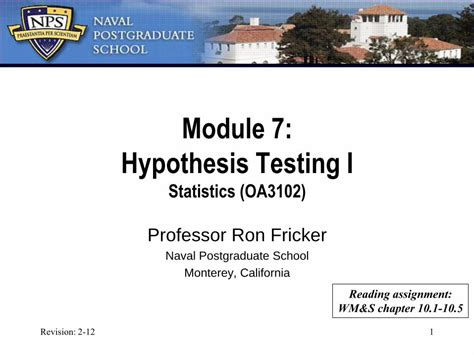 Pdf Module 7 Hypothesis Testing I Naval Postgraduate Schoolfaculty