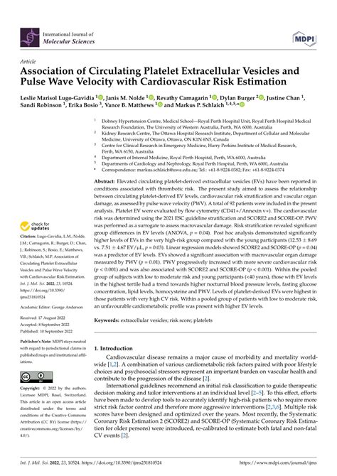 Pdf Association Of Circulating Platelet Extracellular Vesicles And Pulse Wave Velocity With