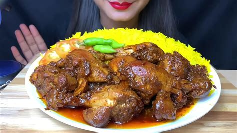 ASMR SPICY EATING CHICKEN LOLIPOP CURRY SALAD AND GREEN CHILLI