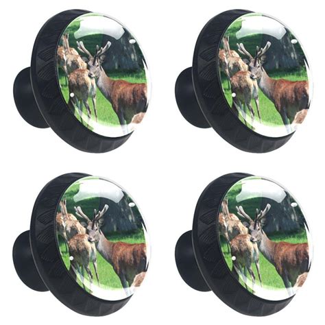 Ownta Deer Pattern Black Round Glass Drawer Handles Knobs Pulls With