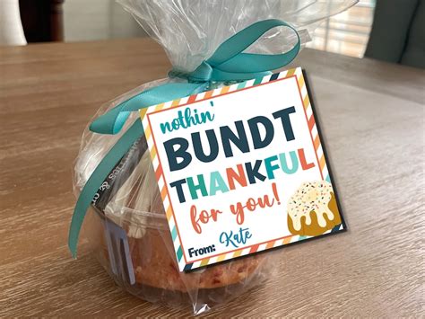Bundt Cake T Tag Printable Nothin Bundt Thankful For You Etsy