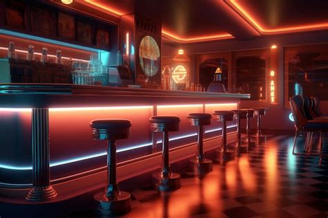 Premium Photo Retro Diner Interior With A Tile Floor Neon