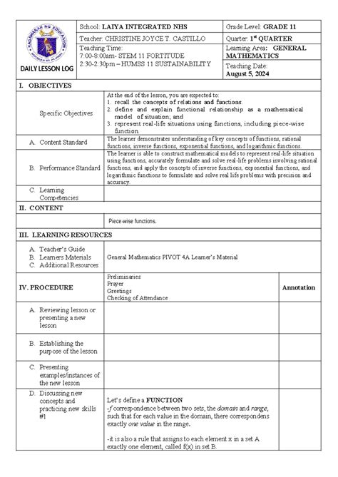 Piece Wise Functions 1 School Laiya Integrated Nhs Grade Level Grade 11 Teacher Christine