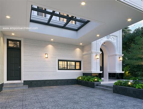 Desain Tampak Detail Depan Rumah American Klasik 25 Lantai Bapak Rkv