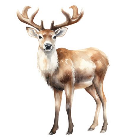 Watercolor Illustration Of A Cute Caribou On White Background Premium