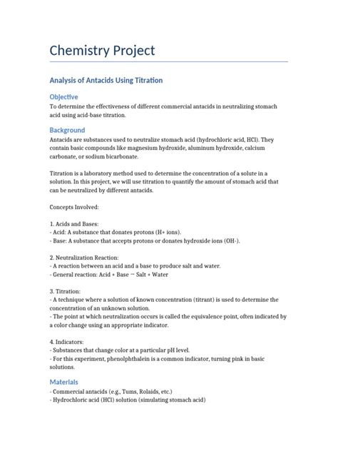 Antacid Titration Project Pdf Titration Chemistry