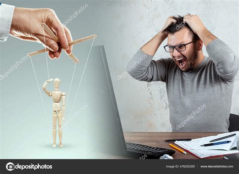 Male Hand Puppeteer Controls Puppet Puppet Strings Office Work Man