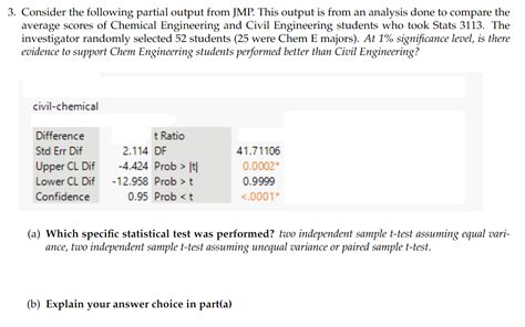 Solved 3 Consider The Following Partial Output From Jmp