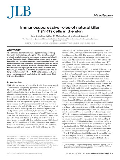 Pdf Immunosuppressive Roles Of Natural Killer T Nkt Cells In The Skin
