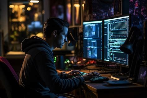 Premium Ai Image A Photograph Of A Developer Writing Code On A Computer