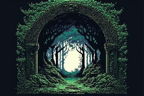 Premium Ai Image Pixel Art Magic Portal In Mystical Forest Portal To