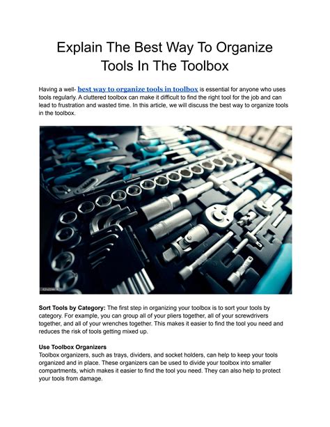 Explain The Best Way To Organize Tools In The Toolbox By Toolbox Widget