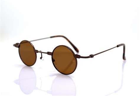 Small Round Sunglasses Man Woman Bronze Metal Frame Brown Lens Etsy