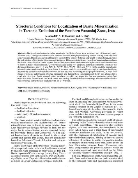 Pdf Structural Conditions For Localization Of Barite Mineralization In Tectonic Evolution Of