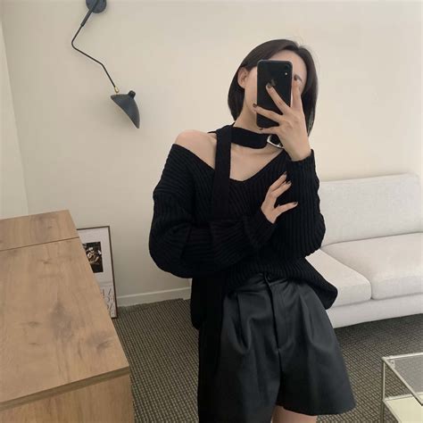머플러브이니트 2color 브이넥 루즈핏 스카프 골지니트 머플러세트 에이블리