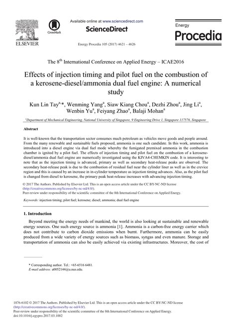 Pdf Effects Of Injection Timing And Pilot Fuel On The Combustion Of A Kerosene Dieselammonia