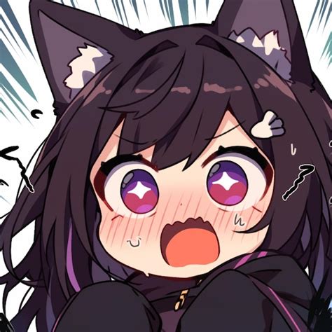 Chica Anime Con Ojos Morados Y Cabello Negro Con Oreja De Gato Ai