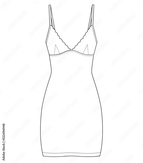 Slip Dress Fashion Flat Sketch Vector Drawing Cad Mockup Stock Vector