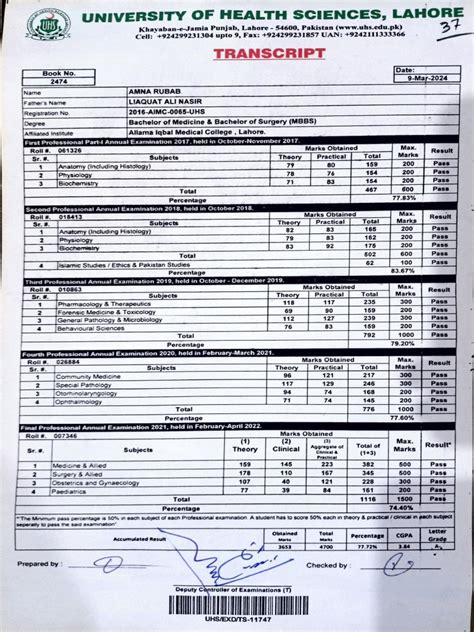Uhs Transcript Pdf