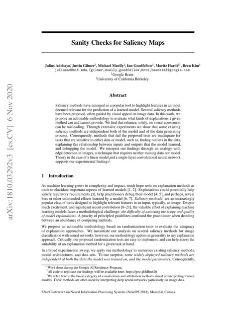 5 Sanity Checks For Saliency Maps Pdf Artificial Neural Network
