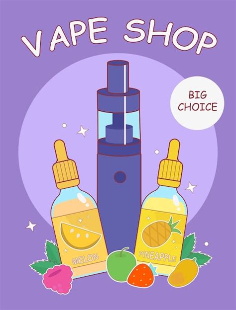 Vape 상점 배너 전자 담배 및 급유 액체 캔 과일 맛 프리미엄 벡터
