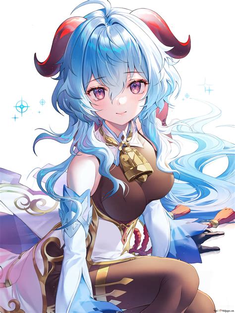 Blue Haired Anime Girl Ganyu Pretty Big Eyes Genshin Impact 4k