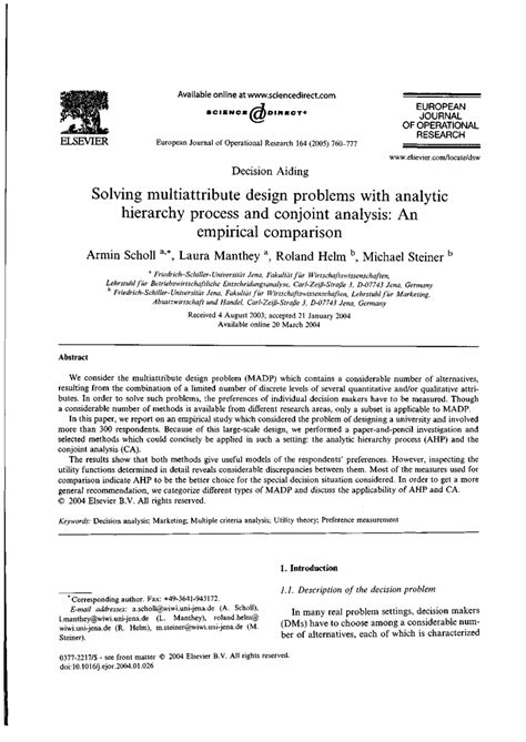 Pdf Solving Multiattribute Design Problems With Analytic Hierarchy