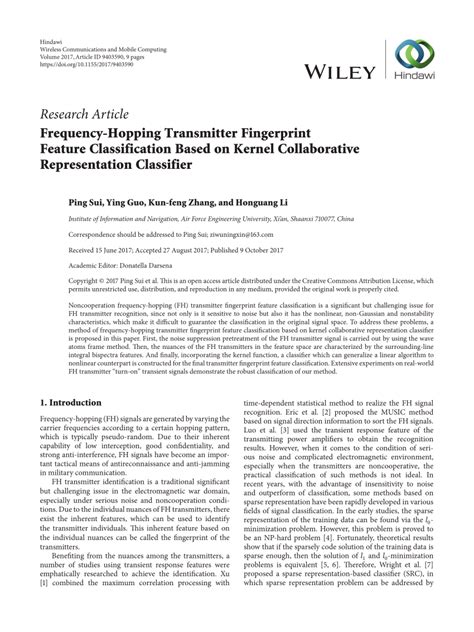Pdf Frequency Hopping Transmitter Fingerprint Feature Classification