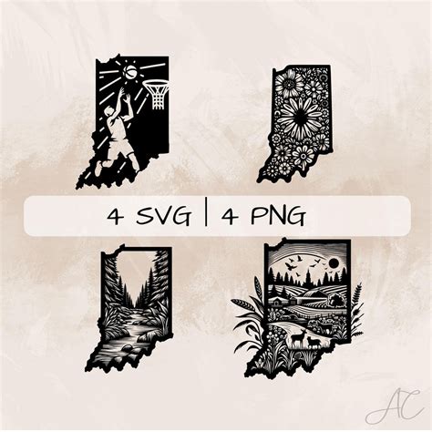Indiana Svg Bundle Indiana Map Png Indiana Outline Clipart Hand