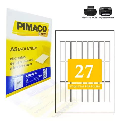 Etiquetas 27 Pimaco 12 X 50 Papel A5 Adesiva Ink Jet Laser MercadoLivre
