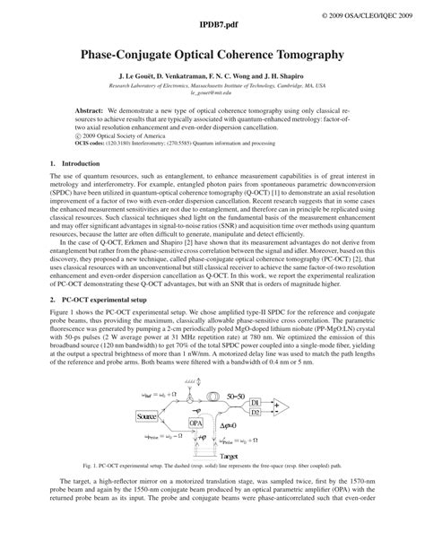 Pdf Phase Conjugate Optical Coherence Tomography