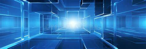 Abstract Blue Cubic Tunnel A Digital Art Exploration Of Depth And
