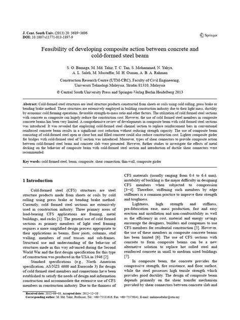 Feasibility Of Developing Composite Action Between Concrete And Cold