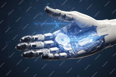 Premium Ai Image Robotic Hand Touching Abstract Cyberspace Digital Hand Hologram On Dark