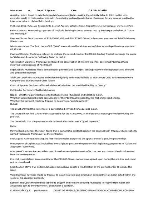 Munasque Vs Ca Pdf Partnership Joint And Several Liability