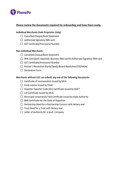 Phonepe Pg Onboarding Documents Pdf